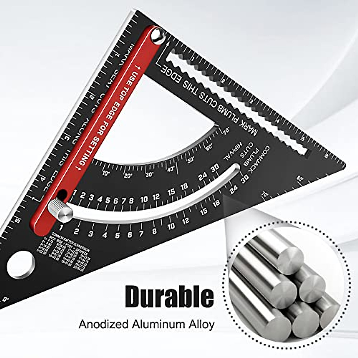 Gohelper Carpenter Square Woodworking Tools Rafter Square 7 inch framing Woodworking Square Tool Carpenter Layout Aluminium Adjustable Combination Square Set Metal Carpentry Triangle Ruler