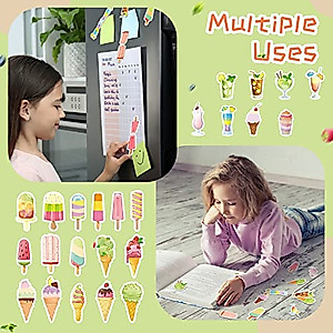 24 Pcs Magnetic Bookmarks Cute Bookmarks for Kids Summer Bookmarks Ice Cream and Cold Drink Theme Double Magnet Page Markers Bookmarks for Women Girls Students Teacher End of Year Student Gifts