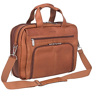 Kenneth Cole Reaction Manhattan Colombian Leather Briefcase Expandable RFID 15.6" Laptop Portfolio Shoulder Bag, Cognac, One Size