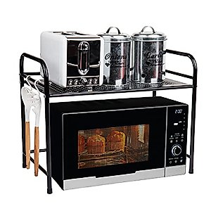 Mind Reader Microwave Oven Rack Shelf Unit for Kitchen Utensils, Towels, Mits, and More, Black 11 x 29 x 21