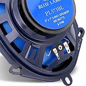 Pyle 5” x 7” Car Sound Speaker (Pair) - Upgraded Blue Poly Injection Cone 3-Way 300 Watts w/Non-fatiguing Butyl Rubber Surround 80-20Khz Frequency Response 4 Ohm & 1" ASV Voice Coil - PL573BL, Apple