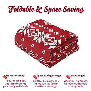 Auemtyn Area Rug, 8x10 Christmas Rug for Living Room, Christmas Area Rug with Non-Slip Backing, Stain Resistant Snowflake Rug for Bedroom,Ultra-Thin Washable Rug for Christmas Decor(8'x10', Red)