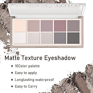 10 Colors Eyeshadow Palette, Wterproof Long Lasting High Pigment Eyeshadow Palette,Ultra-Blendable Smooth Matte Eye Makeup Palette,Naturing-Looking Nude Matte Eyeshadow with 2 Brush(Cement color)