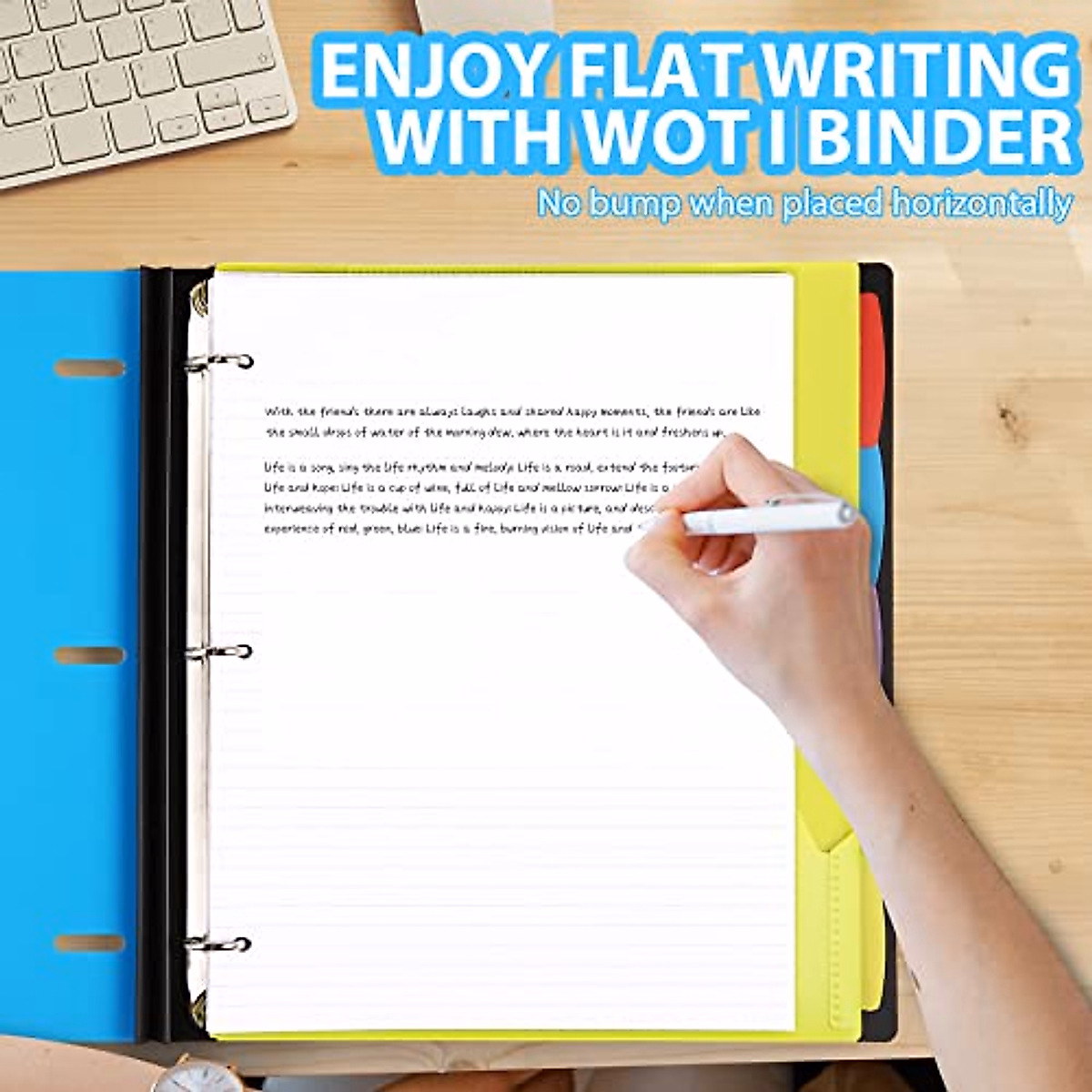 WOT I All-in-one Telescoping Binder Notebook, Refillable Binder+Elastic Rubble Spine+Customized Front Cover+Catalog Back Pocket+5 Subject Dividers+Movable Pocket Folder+Notepaper, Blue
