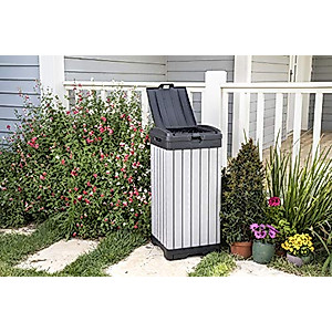 Keter Rockford Resin 38 Gallon Trash Can with Lid and Drip Tray for Easy Cleaning-Perfect for Patios, Kitchens, and Outdoor Entertaining, Grey