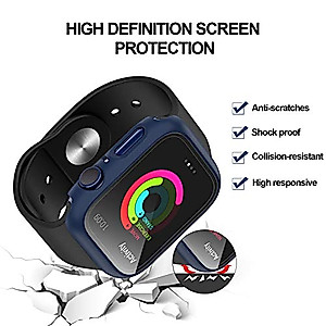 BHARVEST 2 Pack Hard PC Case Compatible with Apple Watch Series 3/2/1 42mm, Case with Tempered Glass Screen Protector Overall Bubble-Free Cover for iWatch Accessories, Black+Blue