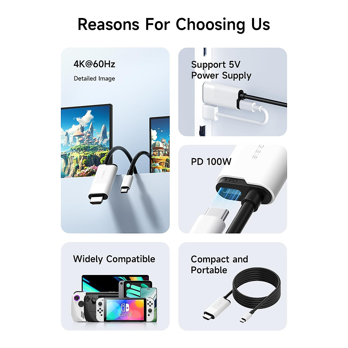 Hagibis Switch Dock for Nintendo Switch OLED, USB C to HDMI Cable Adapter with 4K@60Hz HDMI, 100W Power Delivery, Type-C to HDMI Adapter for Laptop, Tablet, SteamDeck, ROG Ally (White 60Hz)