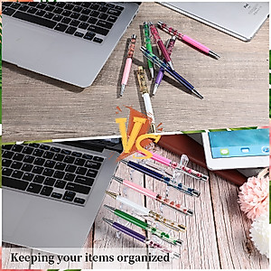 2 Pieces Plastic Pen Holder Stand 6-Slots Pen Display Stand Makeup Brush Rack Organizer Eyebrow Pen Display Stand Vertical Pen Display Stand Rack Acrylic Pen Holder for School Office Home (Clear)