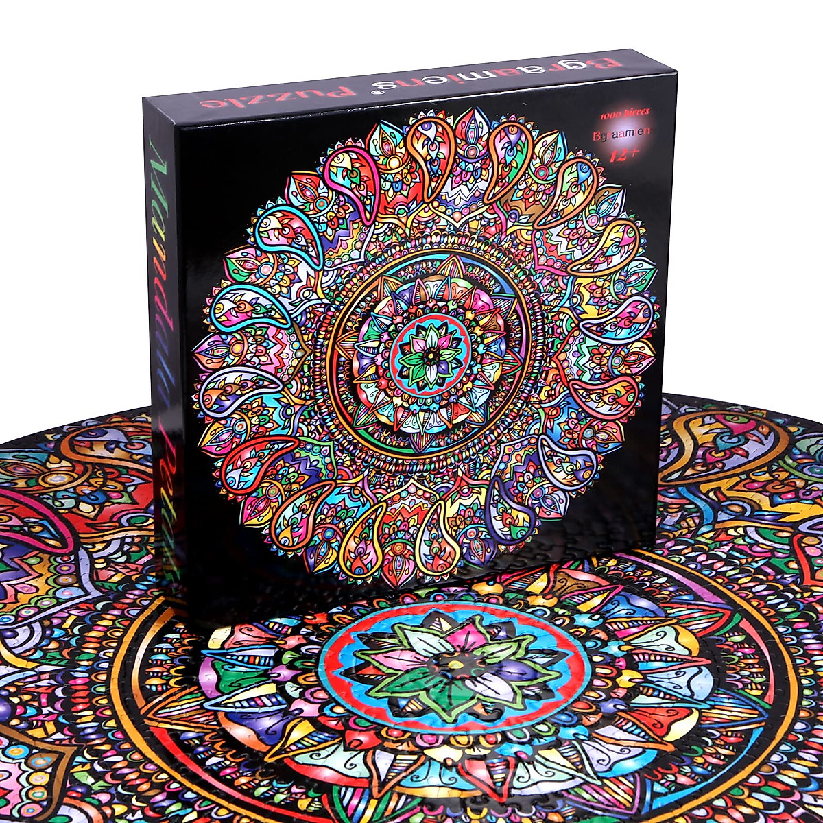 Bgraamiens Puzzle-Mandala Petals-1000 Pieces Round Puzzle Color Challenge Jigsaw Puzzles for Adults and Kids(Mandala Petals)