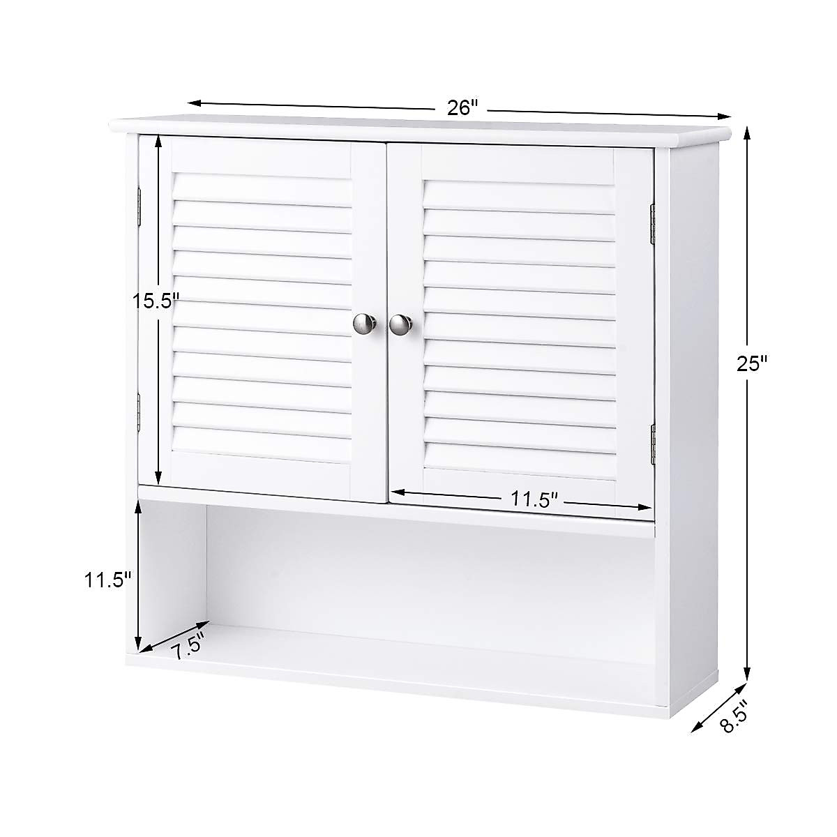 Tangkula Bathroom Wall Cabinet, Wooden Hanging Medicine Cabinet with Double Shutter Doors and Adjustable Shelf, Wall Mounted Bathroom Cabinet with Open Shelf, 26 x 8.5 x 25 Inches, White