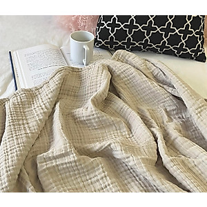 KyraHome 100% Organic 55"x60" Muslin Cotton Throw Blanket for Couch, Adult, Plant Dyed Breathable Soft Cozy Lightweight Gauze Blanket, All Season (Oatmeal Khaki/Sandshell)