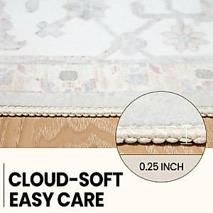 Washable 5x7 Area Rugs Non Slip 5x7 Rug Low Pile Rug Floor Carpet Distressed Printed Area Rug Soft Area Rug for Living Room Bedroom Dinning Room Kitchen Indoor-Cream White