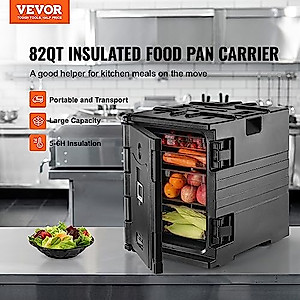 VEVOR Insulated Food Pan Carrier, 82 Qt Hot Box for Catering, LLDPE Food Box Carrier w/Double Buckles, Front Loading Food Warmer w/Handles, Stackable End Loader for Restaurant, Canteen, etc. Black