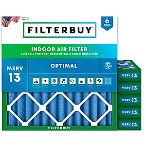 Filterbuy 14x14x2 Air Filter MERV 13 Optimal Defense (6-Pack), Pleated HVAC AC Furnace Air Filters Replacement (Actual Size: 13.50 x 13.50 x 1.75 Inches)