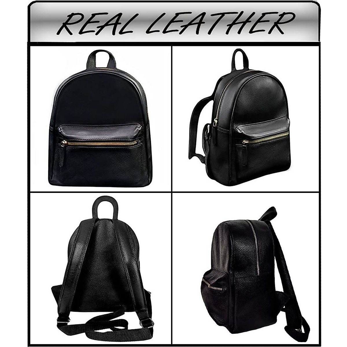 NGF Genuine Leather Backpack Bag for Men's & Women Multi-functional Purse Elegant Daypack Soft Leather Travel Shoulder Fashion Bag Office, Shopping, Trip - Black