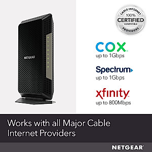 NETGEAR Nighthawk Cable Modem CM1200 - Compatible with all Cable Providers including Xfinity by Comcast, Spectrum, Cox | For Cable Plans Up to 2 Gigabits | 4 x 1G Ethernet ports | DOCSIS 3.1, Black