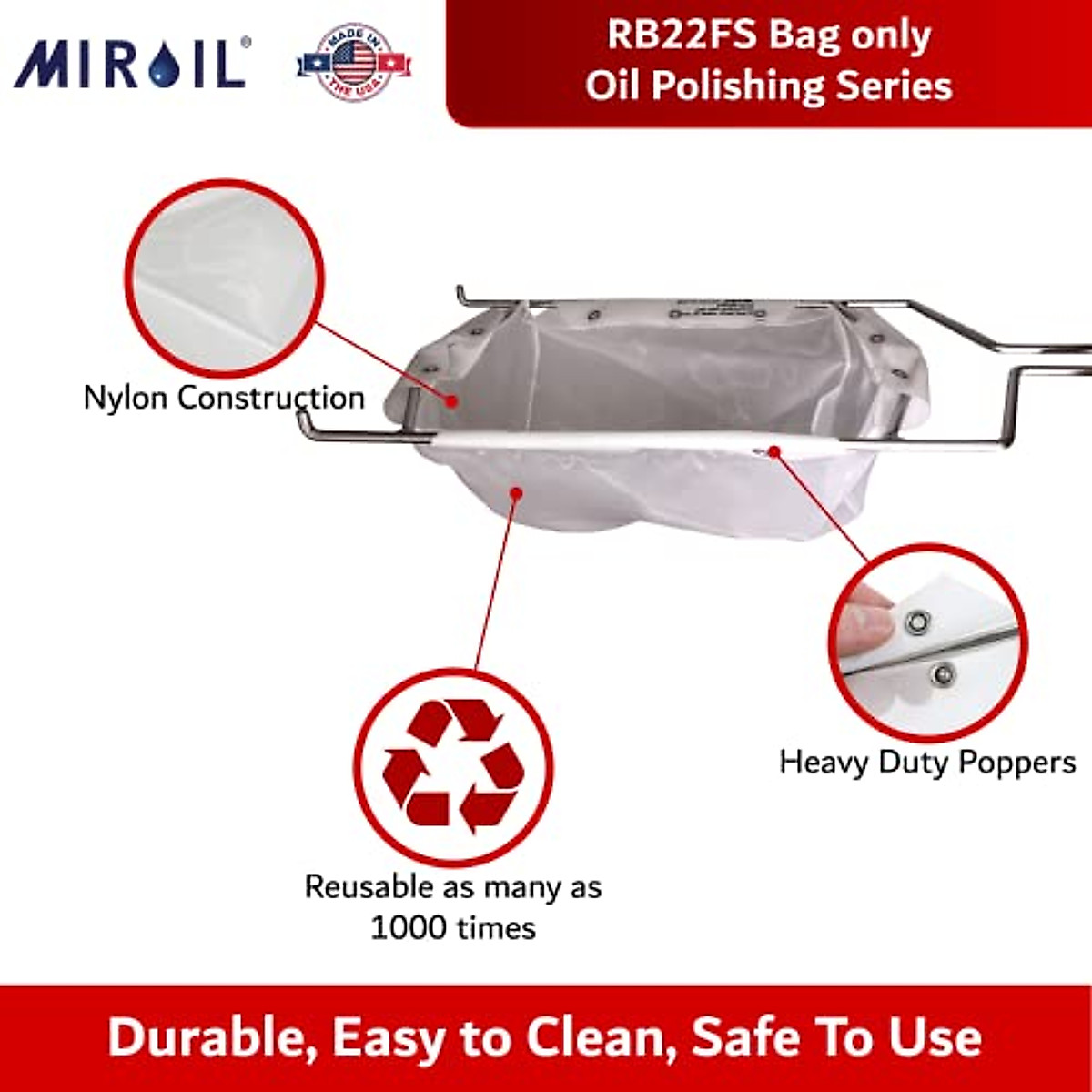 Miroil | RB22FS Fryer Filter Bag | MirOil EZ Flow Filter Bag | Part 12748| Use to Filter Fry Oil | Suitable for 15 Qt Polishing Oil | Durable, Easy to Clean with Hot Water | No Frame