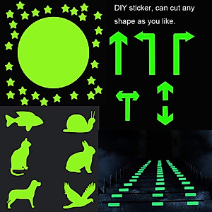 Glow in The Dark Sticker A5 Paper 5pcs a Pack Self-Adhesive Photoluminescent Vinyl DIY Cut Glowing Stars and Moon Animals for Ceiling and Wall Decals, Perfect for Kids Bedding Room Party Birthday Gift