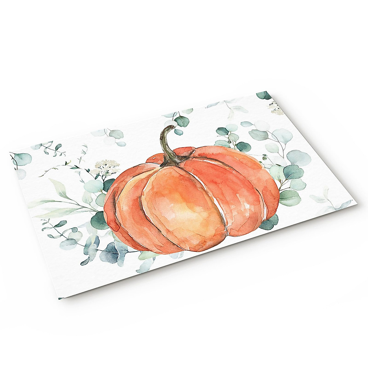 ALAGEO Fall Doormat Fall Pumpkin Door Mat Welcome Mats Entrance Floor Mat Green Eucalyptus Leaves Fall Seasonal Harvest Thanksgiving Floor Mat Outdoor Indoor Runner Rugs Non-Slip Floor Mat 20"x32"