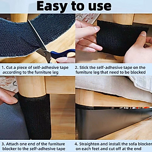 Benlynnx 32.8 Ft Under Couch Blocker for Toy/Pet (Large Width 4.3 Inch), Adjustable Under Sofa Blocker to Avoid Things Sliding Under Furniture (Include 2.4 Ft Adhesive Mounting Strap)