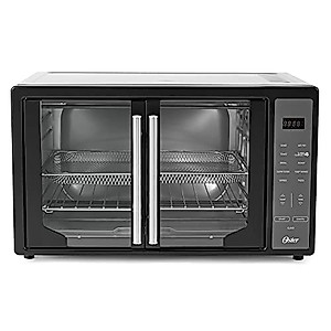 Oster Extra Large Single Pull French Door Turbo Convection Toaster Oven w/ 2 Removable Baking Racks, 60-Minute Timer, & Adjustable Temperature, Black