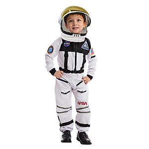 Spooktacular Creations Astronaut Costume with Helmet, Space Suit for Kids and Toddler with Movable Visor Helmet, Kids Astronaut Costume for Halloween Costumes Party Favor Supplies White S