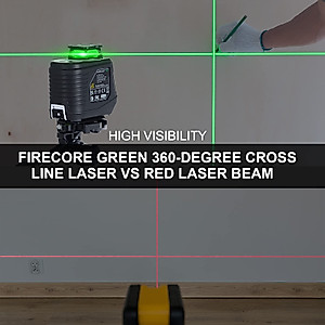 Laser Level, Firecore 360° Green Self Leveling Cross Line Laser Level with Horizontal and Vertical Lines for Picture Hanging Construction, Magnetic Bracket, 4AA Batteries&Carry Pouch Included - G30