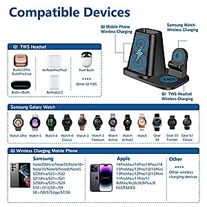 Wireless Charger 4 in 1 Qi-Certified Fast Charging Station for Samsung Galaxy Watch 5 Pro/4/3/Active 2/Gear S3/Sport, Charge Stand Dock for Note 20/Note 10/S22/S21/S10/S20,Buds