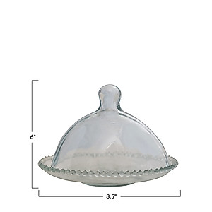Creative Co-Op Glass Cloche and Hobnail Edge Tray, Clear