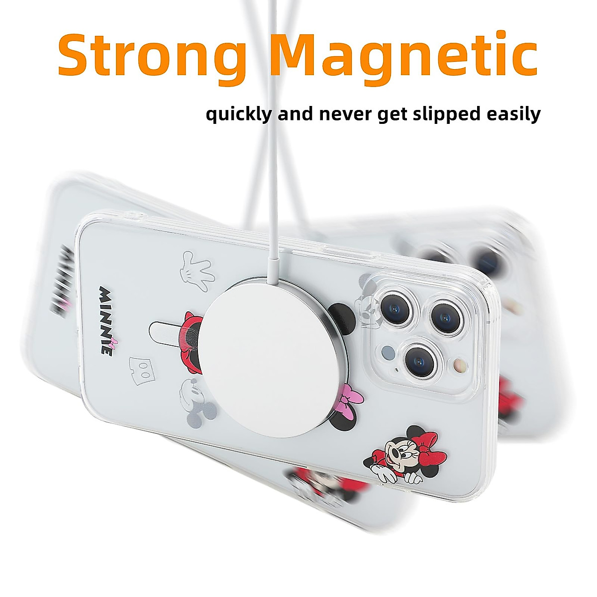 FILOYA Magnetic for iPhone 13 Pro Max Case, Cute Minnie Phone Case Compatible with Magsafe, Slim Thin Shockproof Case for Women-Clear