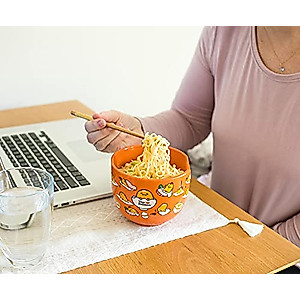 Gudetama Japanese Ceramic Dinnerware Set | Includes 20-Ounce Ramen Bowl and Wooden Chopsticks | Asian Food Dish Set For Home Kitchen | Kawaii Anime Gifts, Official Sanrio Lazy Egg Collectible