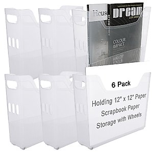 YAYODS 6 Pack 12 x 12 Paper Storage Organizer, Scrapbook Paper Storage with Wheels, Plastic Scrapbook Storage Bin for 12" x 12" Pape, Scrapbook Papers, Cardstocks, Vinyl Sheets, Documents