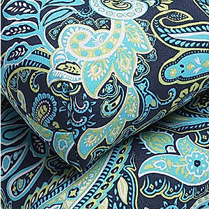 Pillow Perfect Paisley Outdoor Wicker Patio Seat Cushion Reversible, Weather, and Fade Resistant, Round Corner - 19" x 19", Blue/Green Pretty, 2 Count
