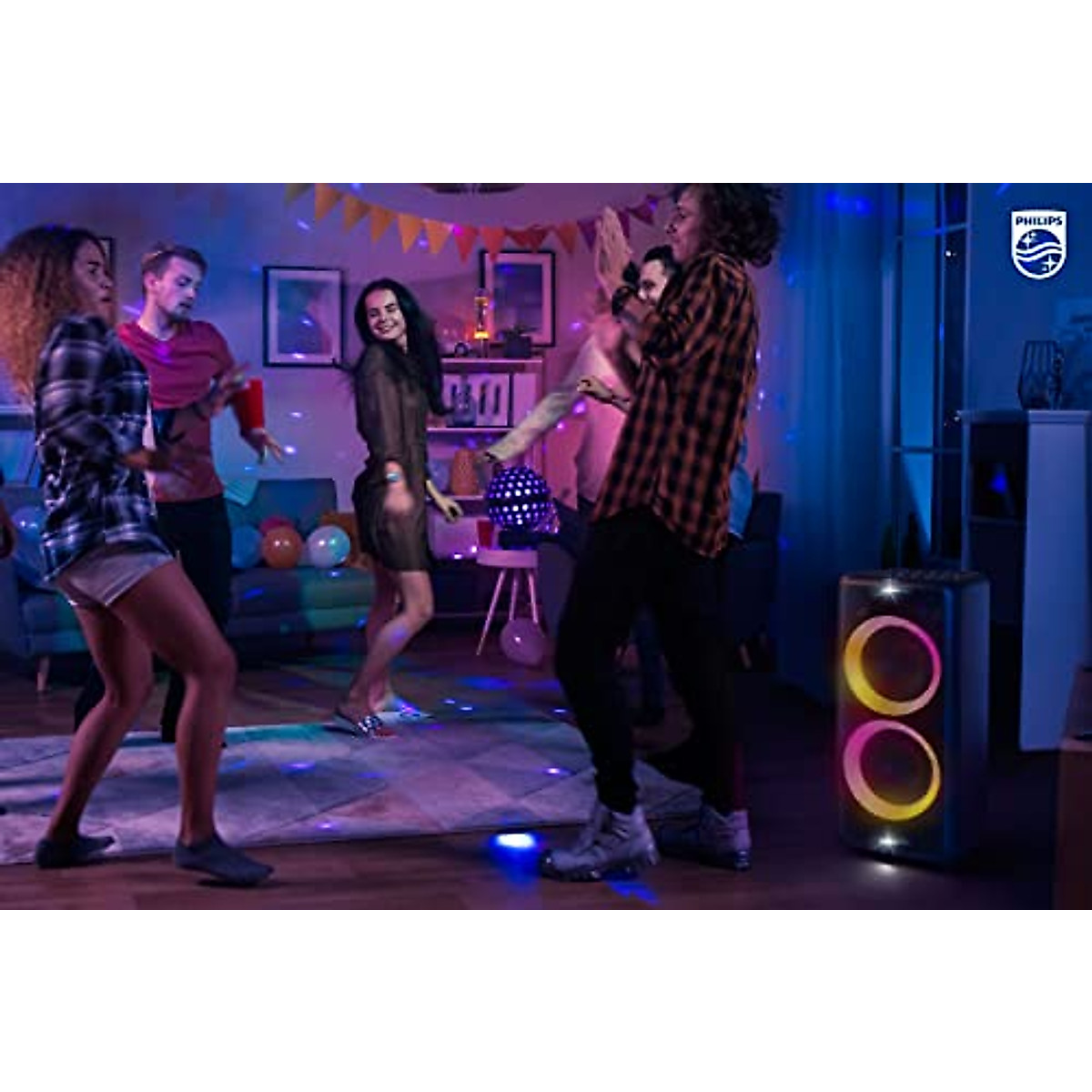 Philips X5206 Bluetooth Party Speaker with Extra bass, Up to 14 Hours Battery, Party Lights and Karaoke Effects, Microphone and Guitar Input, Audio-in, USB Charging, Built-in Trolley, TAX5206