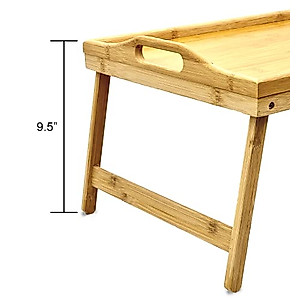 Bam & Boo - Large Natural Bamboo Bed Tray Table With Folding Legs For Eating, Working, Serving, and Organizing (20" x 13")