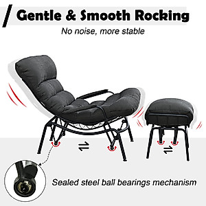 HOOOWOOO Outdoor Glider Chair with Ottoman Patio Glider Set Glider Outdoor Chair Patio Glider Chair with Glider Ottoman Outdoor Glider Rocking Chair Set Outdoor Patio Furniture Glider Rocker,Black