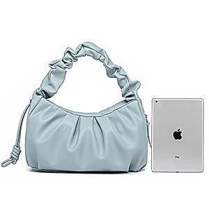 LUCKWE Ruched Hobo Bags for Women Satchel Purses Handbag Medium Crossbody Bags Drawstring Designer Shoulder Bag (Blue)