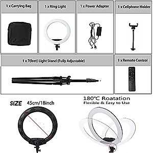 Ring Light - 18 inch 52 W Dimmable LED Ring Light Kit with Stand Adjustable 3200-5500 K Color Temperature Lighting for Vlog, Makeup, YouTube, Photo,Camera,Video - Control with Remote