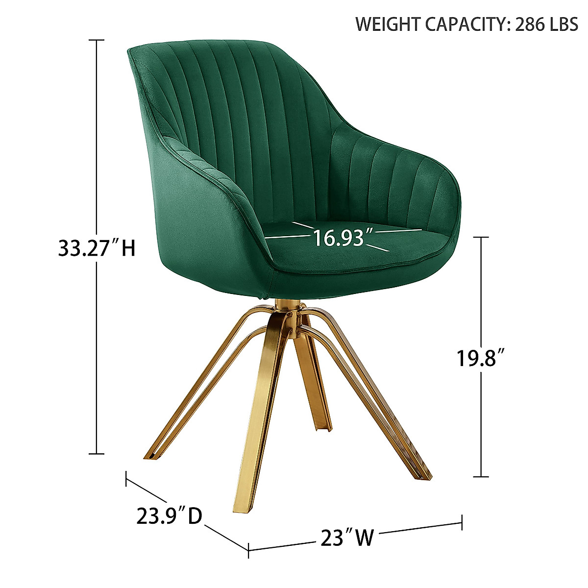 Art Leon Mid Century Modern Swivel Accent Chair, Desk Chair No Wheels, Fabric Upholstered Armchair with Gold Legs, Chair for Bedroom, Green Black