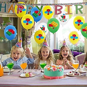 60 Pcs Building Block Birthday Party Supplies 12 Inch Building Blocks Latex Balloons Building Brick Balloons for Baby Boy Toddler Kids Birthday Party Building Brick Theme Party Decorations
