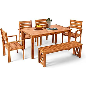 YOLENY 6 Piece Patio Dining Set, Teak Solid Wood, Indoor and Outdoor Wooden Furniture Sets for Backyard, Porch, Lawn, and Garden