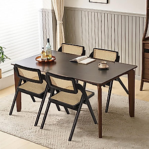 Folding Dining Chairs Set of 2, Foldable Wood Kitchen Chairs 100% Real Rattan Woven Seat and Back,Handmade for Living Room Bedroom, Garden Balcony, Easy Installation (Black)