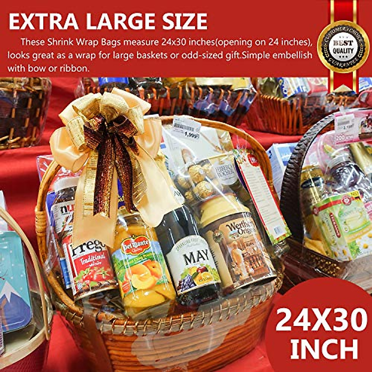 Shrink Wrap Bags for Gift Baskets, 24x30 inches Clear PVC Heat Gift Basket Shrink Bags 10Pack