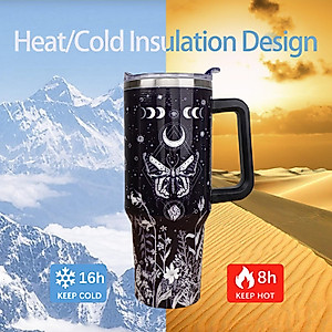 ZNYYZYBA 40 oz Tumbler with Handle and Straw, 40oz Goth Tumbler with Handle Insulated Leak Proof Travel Coffee Mug, Reusable Stainless Steel Tumblers