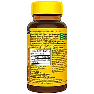 Nature Made Extra Strength Vitamin D3 5000 IU (125 mcg), Dietary Supplement for Bone, Teeth, Muscle and Immune Health Support, 90 Softgels, 90 Day Supply