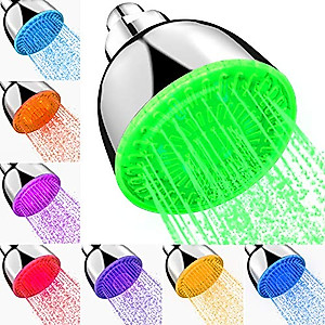 LED Shower Head, Shower Head with Lights, 7 Color Light Automatically Changing Led Rainfall Showerhead, LED Fixed Showerheads for Bathroom, High Pressure Quiet Adjustable Rain Showerhead for Kid Adult
