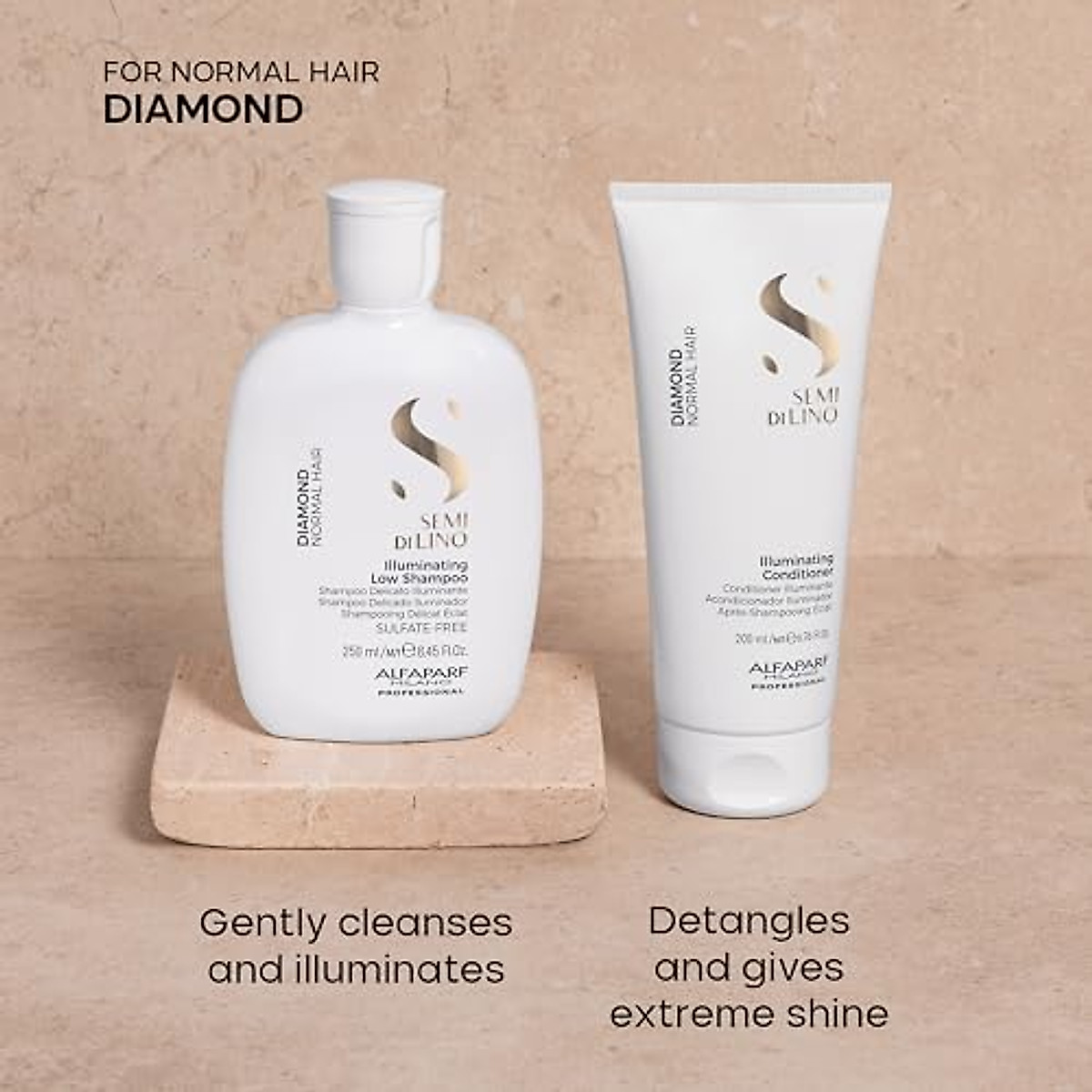 Alfaparf Milano Semi di Lino Diamond Illuminating Shampoo and Conditioner Set - Sulfate Free Shampoo and Conditioner for Color Treated Hair - Adds Brilliant Shine and Softness