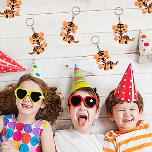 Mirabuy 24 Pack Tiger Keychains Party Favors for Wild Animal Party, Jungle Zoo Safari Animal Party, Baby Shower Return Gifts