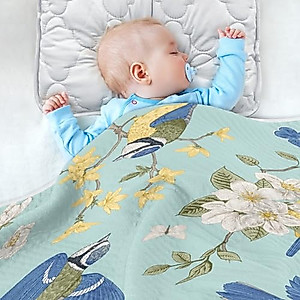 Kigai Floral Bird Pattern Baby Blanket for Boys Girls, Swaddle Blankets Soft Cozy Nursery Receiving Blankets Travel Blanket Throw Blankets for Toddler Newborn, 30 x 40 Inch
