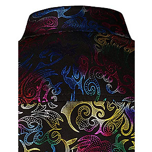 ZEROYAA Men's Luxury Prom Design Slim Fit Long Sleeve Button up Party Dress Shirts ZZCL48 Black Multicolored Large